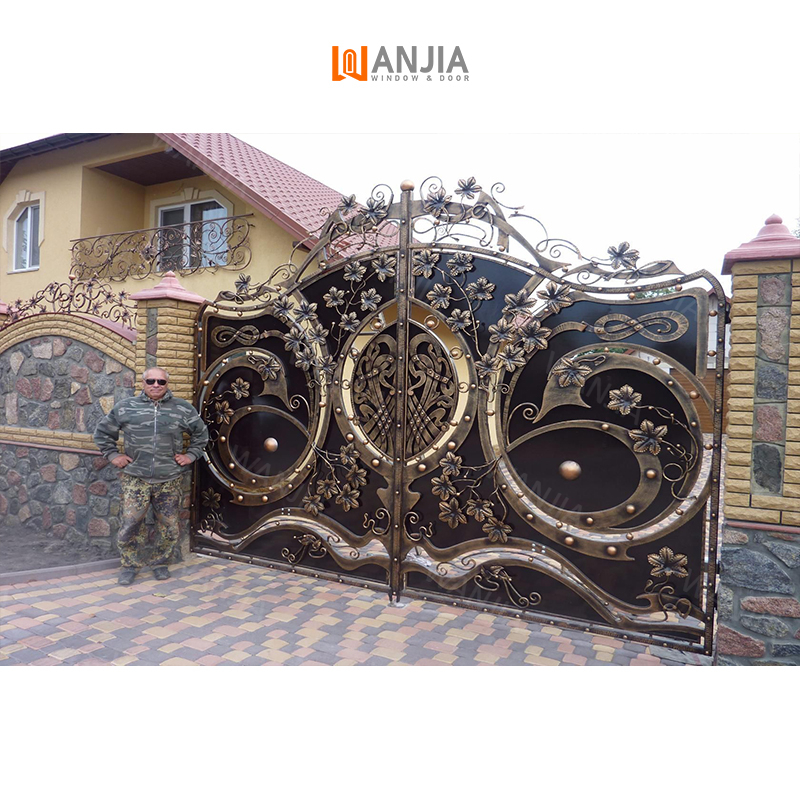 WANJIA driveway iron gate wrought iron front gate security wrought iron ...