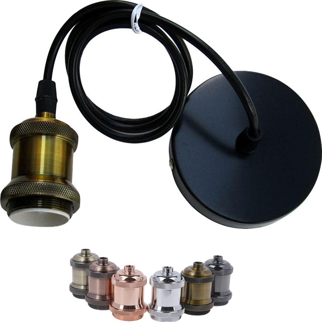 Metal E27 Bulb Socket LED Edison Pendant Light Electric Cord E26 Socket ...