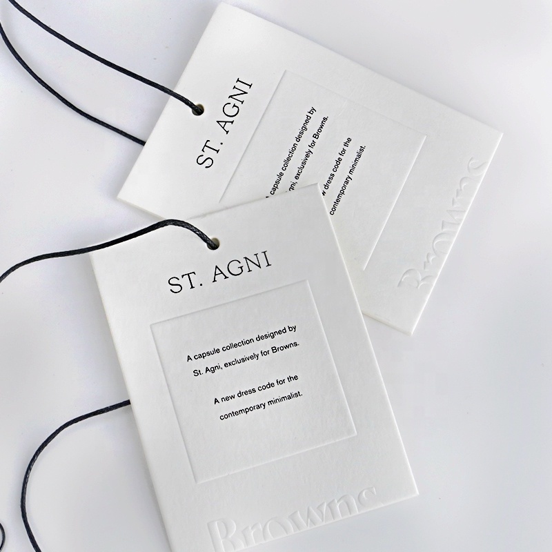 Special 1mm Thick Embossed Logo White Paper Brand Logo Custom Hang Tag ...