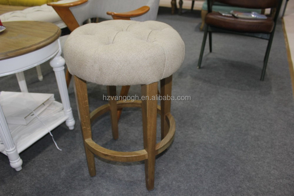Antique French style oak wood linen fabric mini bar chair ...