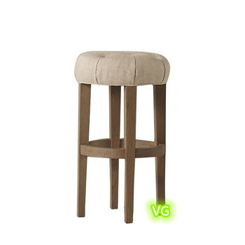 Antique French style oak wood linen fabric mini bar chair ...