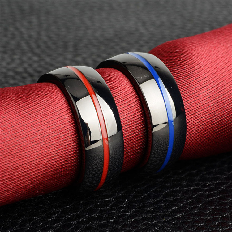 Men's Firefighter Ring Black Stainless Steel Blue Line Ring Top Quality ...
