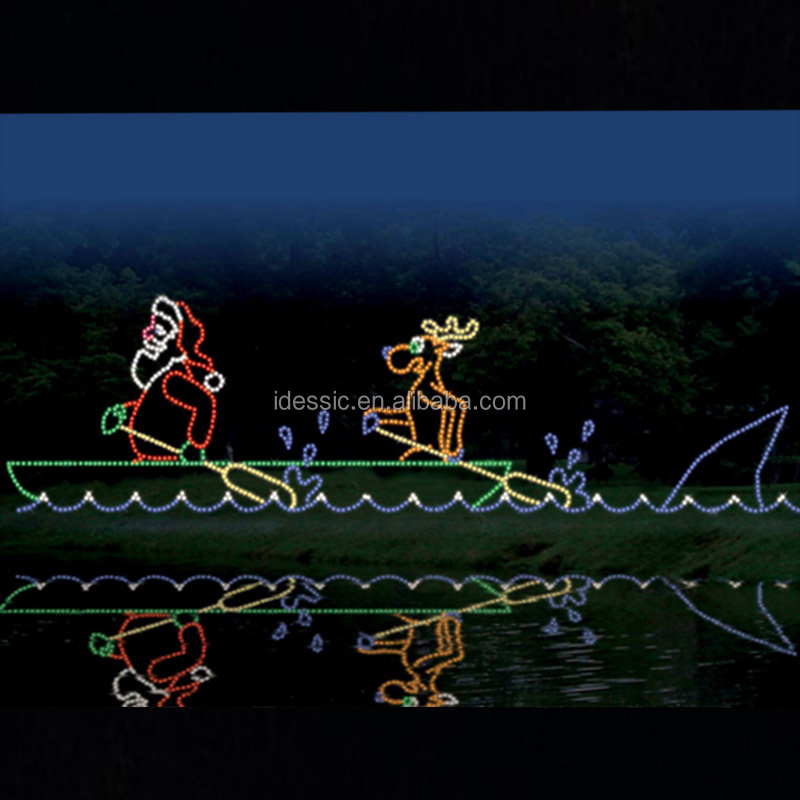 Outdoor animated LED lighted flying Santa reindeer silhouette Christmas ...