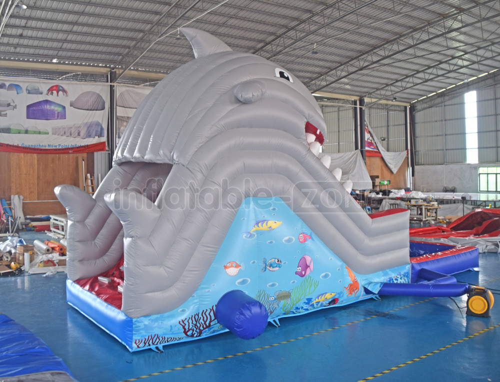 Summer outdoor game toys shark cloud printing inflatable water slide ...