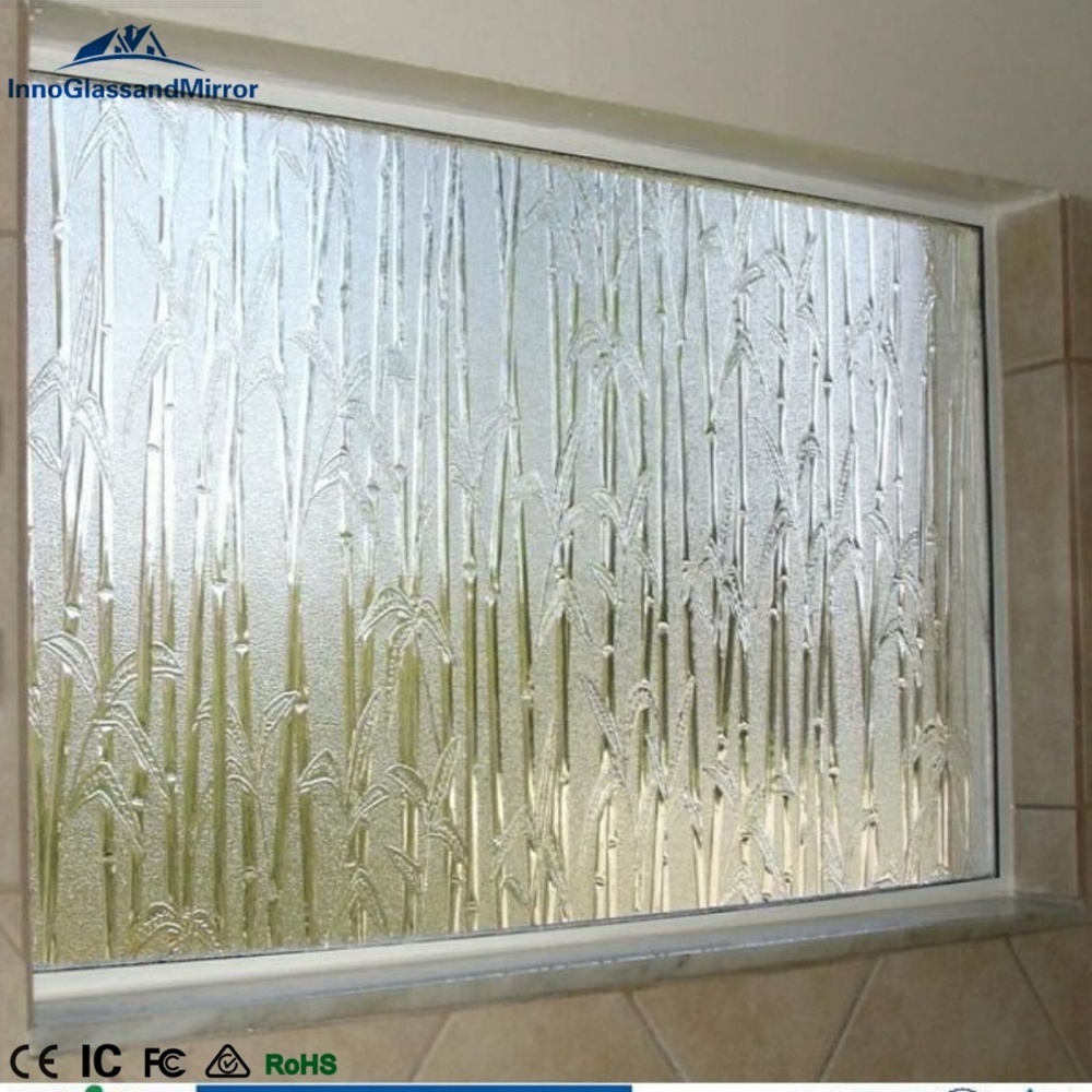 8mm Designed Drawing Acid Etched /Sandblasted Tempered Frosted Glass ...
