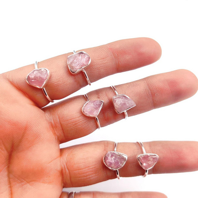 Natural Uncut Rose Quartz Rough Gemstone Sterling Silver Ring For Engagement and Wedding Dainty Pink Color Gemstone Ring Gifts BestSuppliers