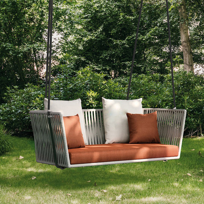 All Weather Hotel Terrace Furniture Wicker Hanging Basket Rope Aluminum Alloy Hanging Outdoor Sofa Chair Waterproof Garden Swing