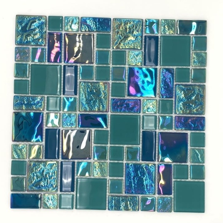 4mm iridescent mesh-back peel and stick blue green swimming pool glass ...