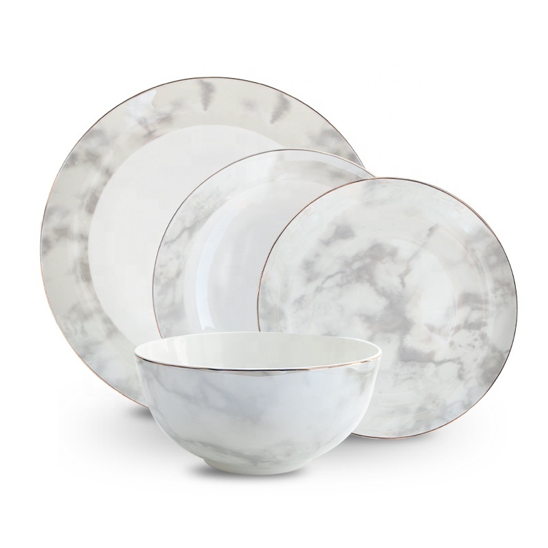 luxury white ceramic marble decal gold rim dinner set for wedding ...