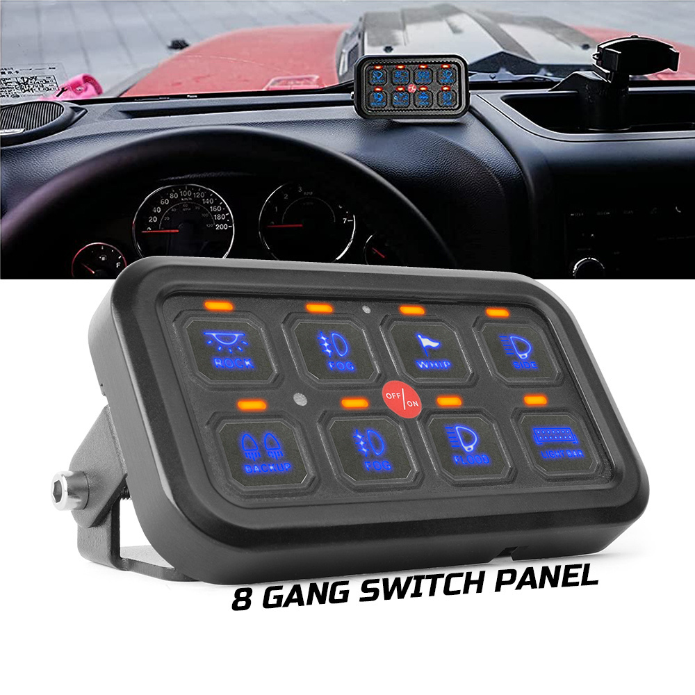 Car Truck 4X4 Aux Light Blue Green Backlip 8 Gang Switch Panel with ...