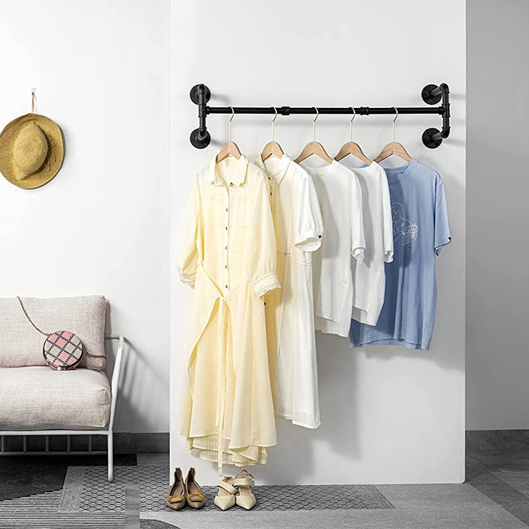 JH-Mech Pipe Clothes Hanger Galvanized Metal Iron DIY Heavy Duty Black ...