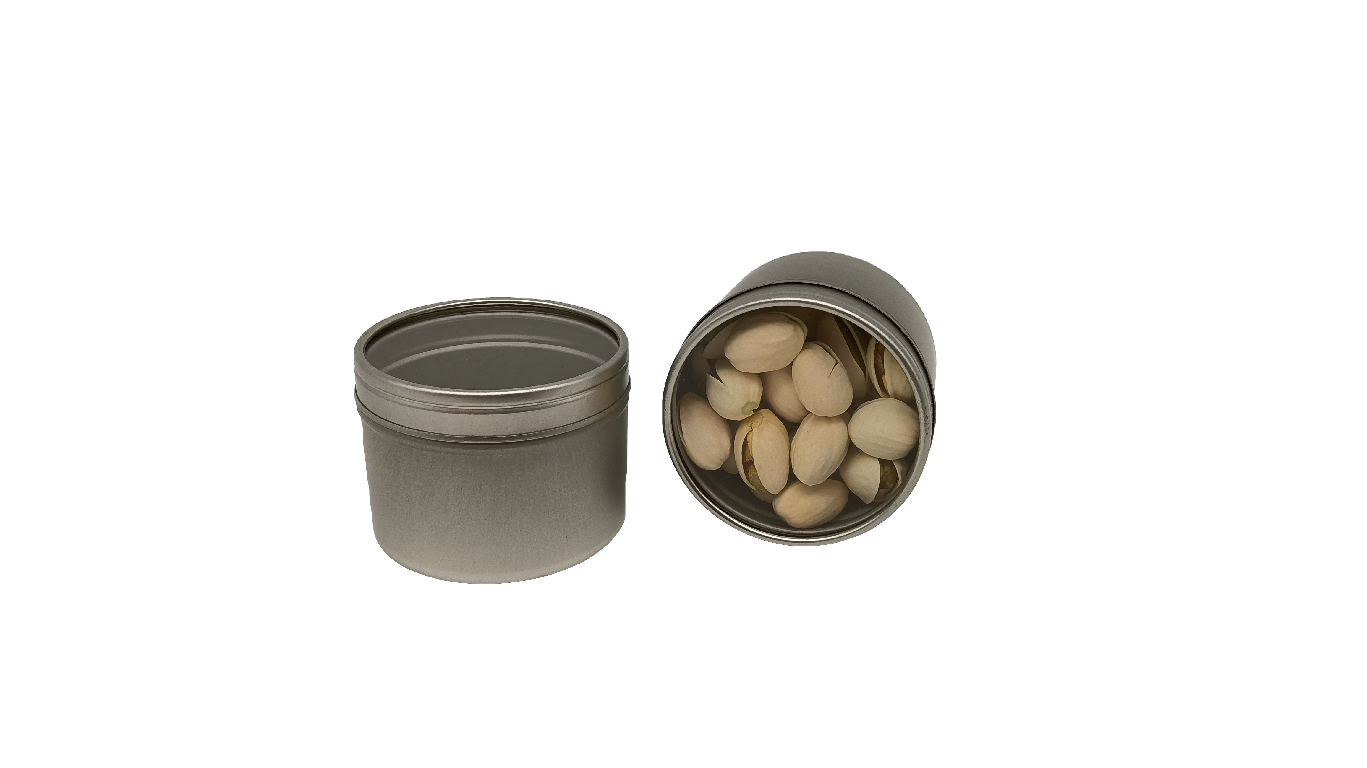 Plain silver round tin box with clear window candle round metal box ...