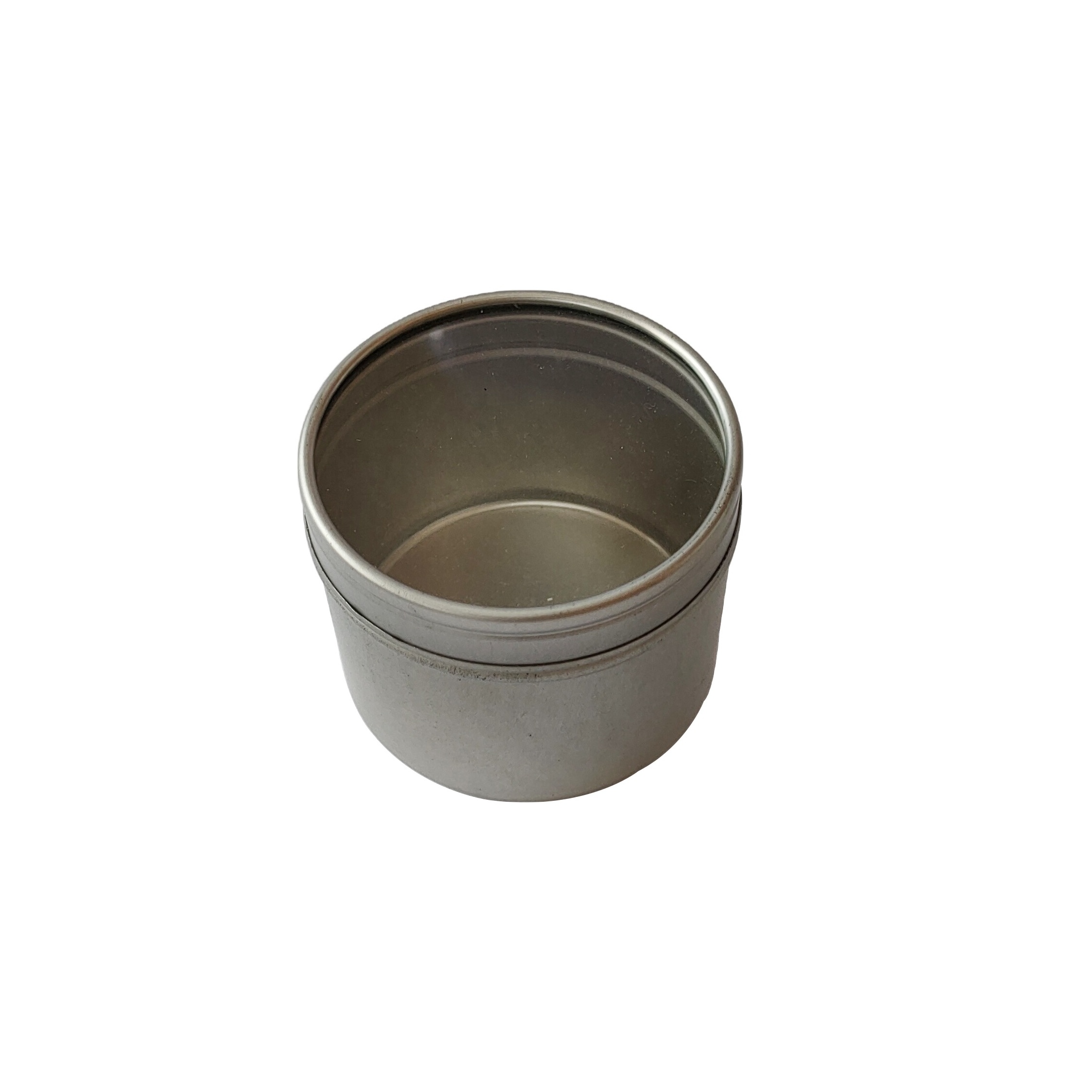Plain silver round tin box with clear window candle round metal box ...