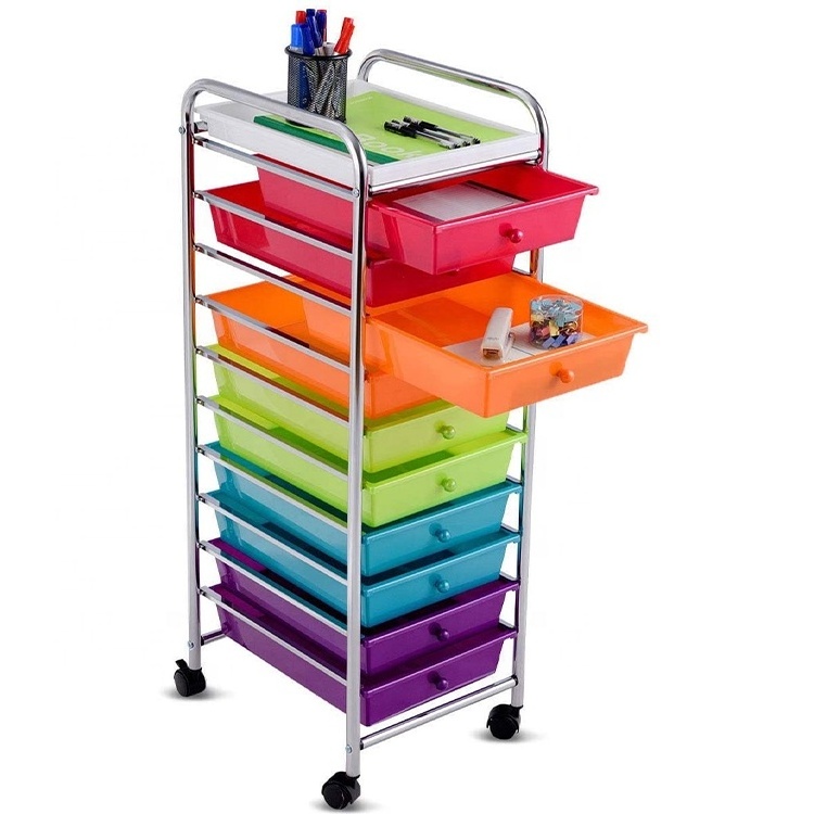 Rainbow Colors 10 Drawers Rolling Organizer Cart Craft Utility Mobile ...