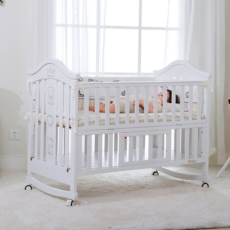 New Design Swing Safety Cots, Multifunction Baby Crib White Babys Cots ...