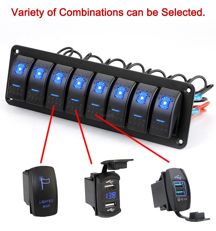 8 gang switch panel 12V DC Blue LED Light Waterproof Marine car boat ...