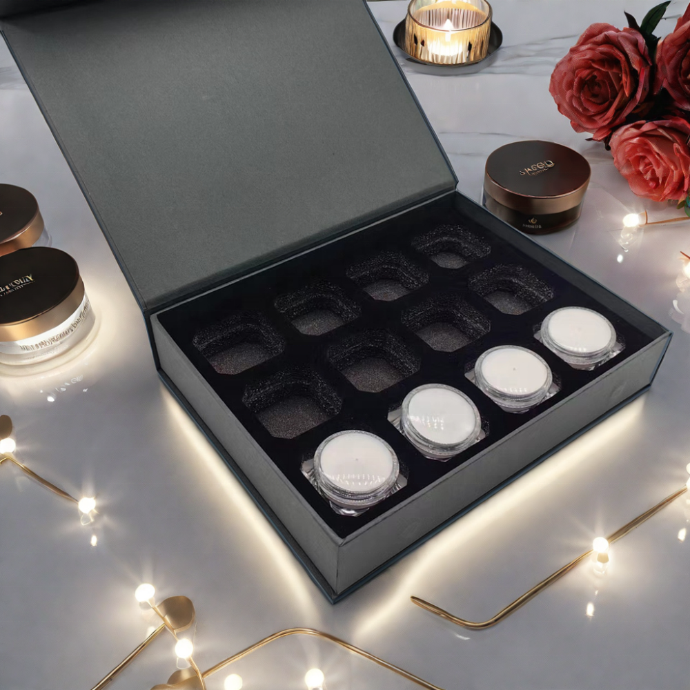 Customized cosmetic packing box colored acrylic collection 12 jars ...
