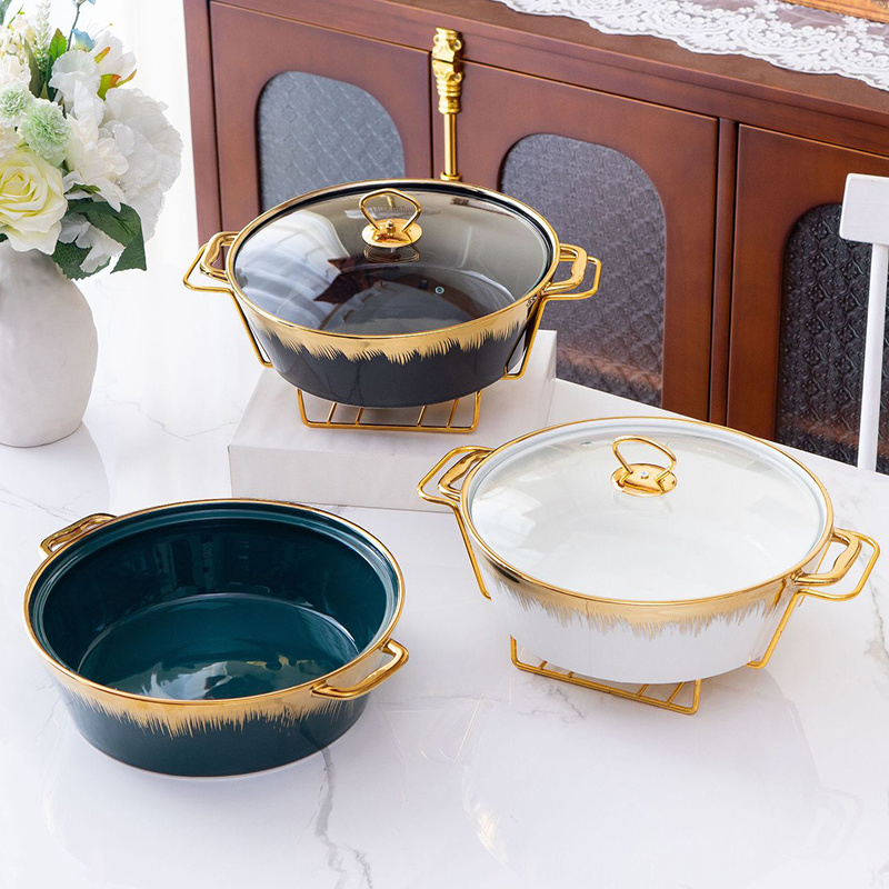 High quality Luxury Gold Oval Shape Casserole Ceramic Buffet Food ...