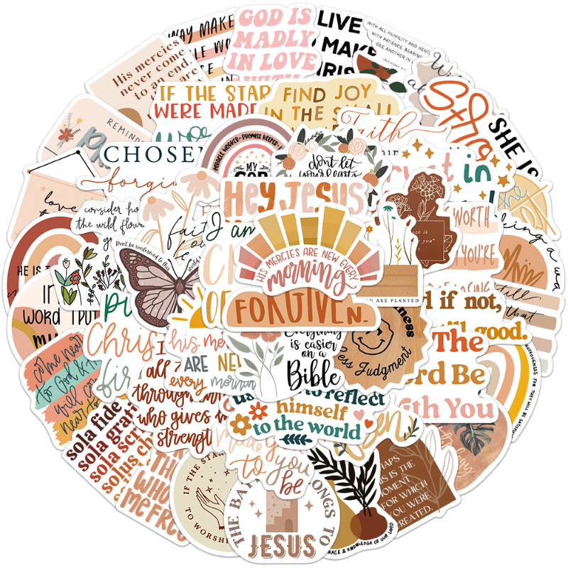 50pcs Bohemian Style Jesus Phrase Christian Stickers,Bible Verse Faith ...