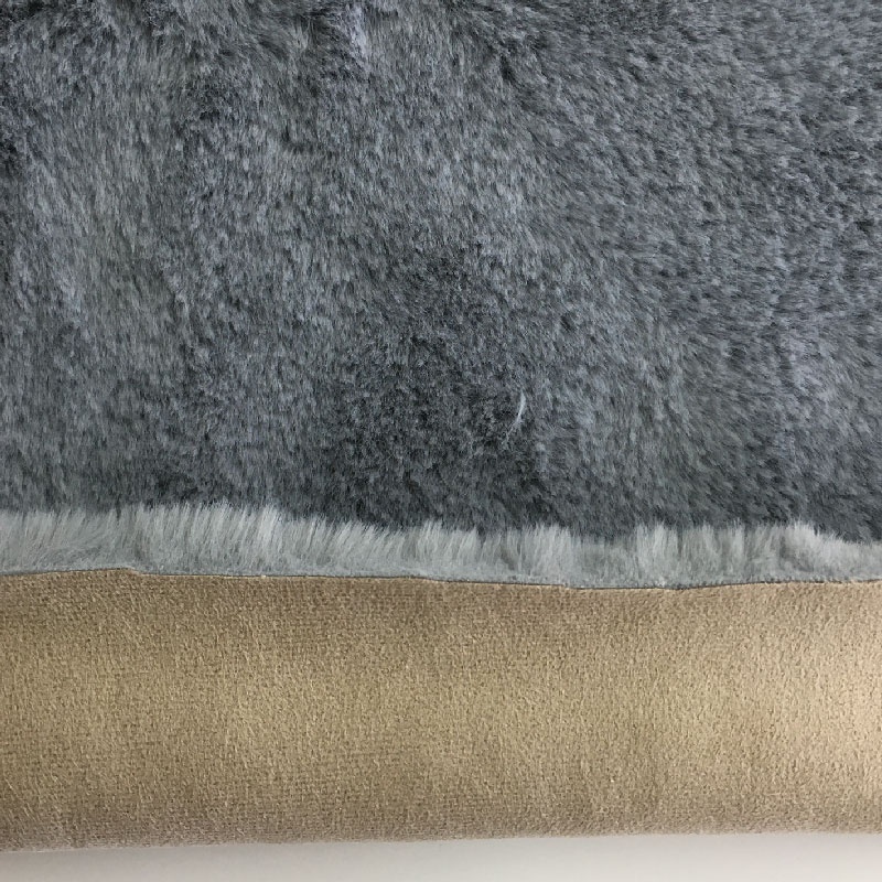 100% polyester fake rabbit fur based on with faux suede leather by glue ...