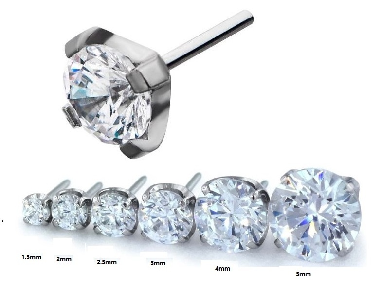 Eternal metal Prong set round CZ ASTM F136 Titanium Threadless Piercing ...