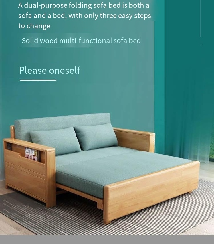 Foldable Solid Wood Sofa Bed Living Room Multifunctional Dual purpose Retractable Single Bed with Storage Small Household Sofa BestSuppliers