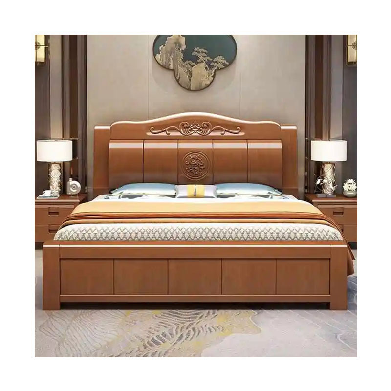 Solid Wood Bed King Chinese Modern Wooden Beds Bedroom Furniture Double ...