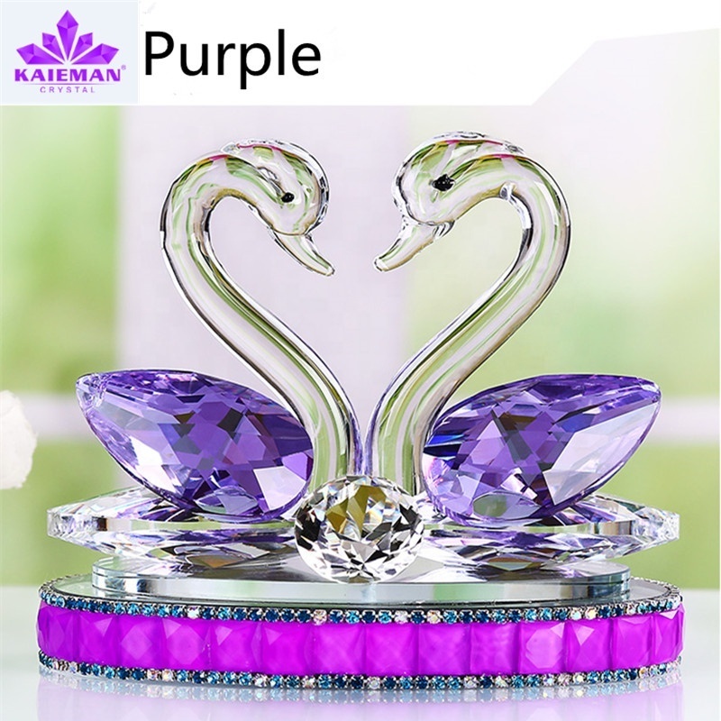 Purple Crystal Glass Swan Couple Figurines Custom Crystal Swan For ...