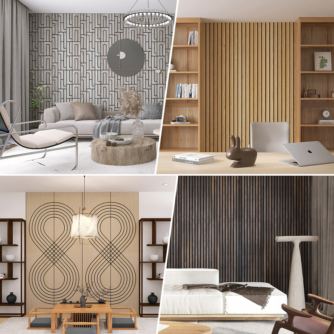 Interior wall and ceiling decor wooden slat Natural solid wood sound ...