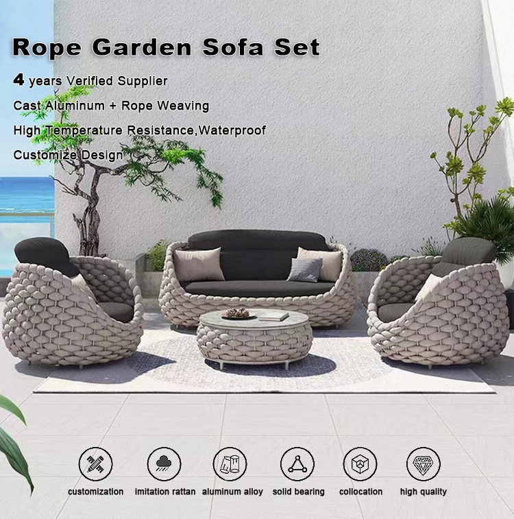 Woven Sofa Set Out Door Sectional Teak Garden Sofa Polyester Weave Grey Patio Nautica Lounge Weaved Rope Outdoor Furniture