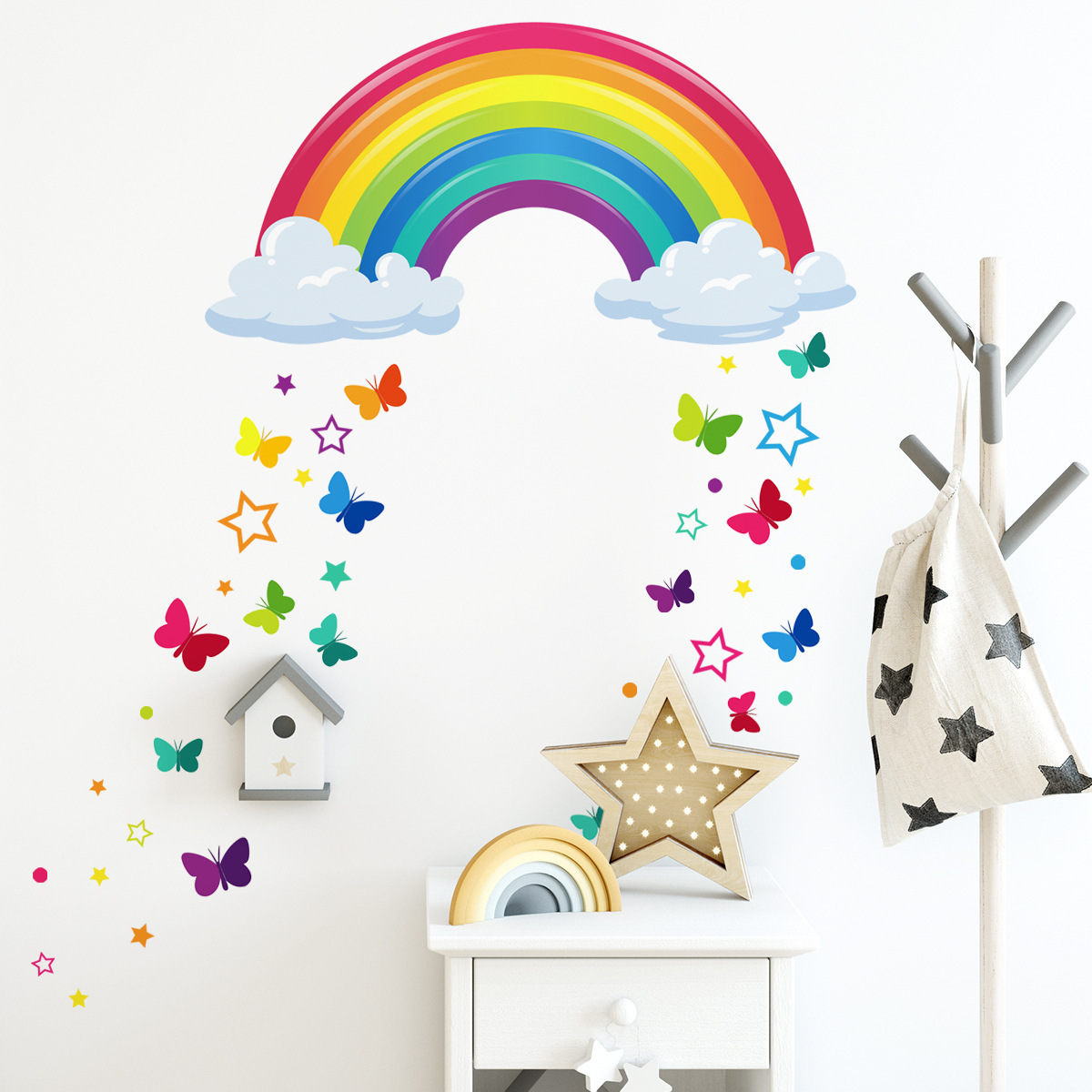Custom Children's Wall Stickers Rainbow Butterfly Wall Art Decals ...