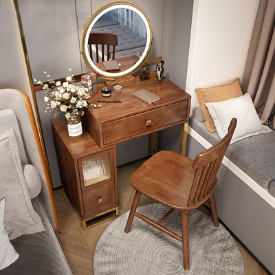 Vanity table with led light makeup mirror dressing table small bedroom dresser makeup vanity desk circular mirror BestSuppliers