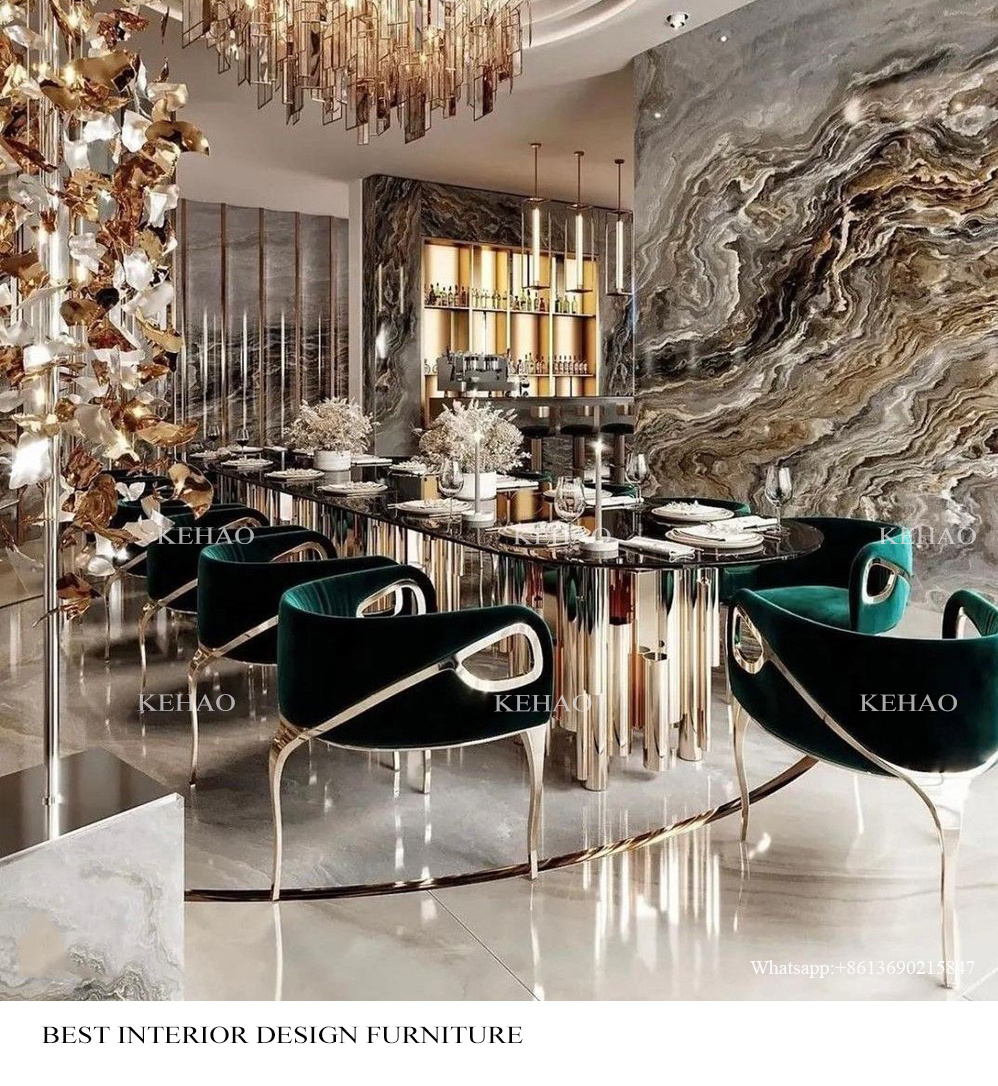 Italian designer luxury custom High End Villa Dining Room Large 12 14 Seater Black Marble Top Restaurant Dining Table BestSuppliers