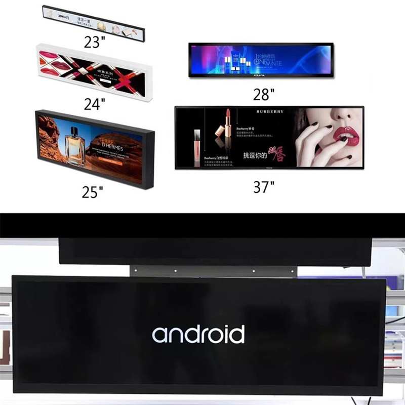 28 inch Indoor Stretched Bar LCD Display Android 7.0 Shelf Edge Digital Signage Strip Screen for ...