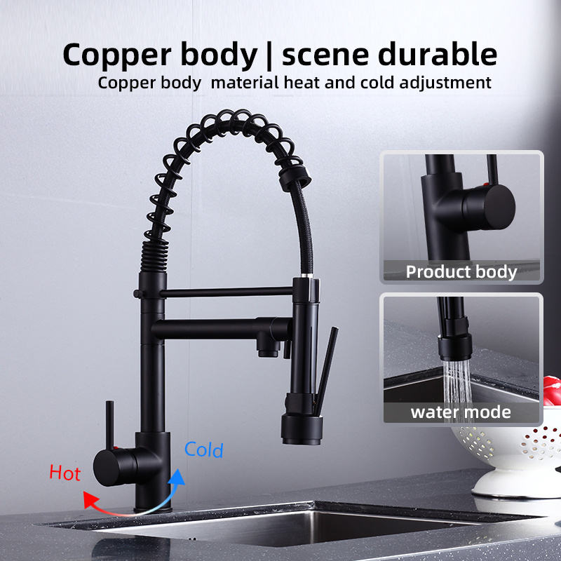 Luxury pullout sink taps pull out kitchen faucet matt black with pull ...