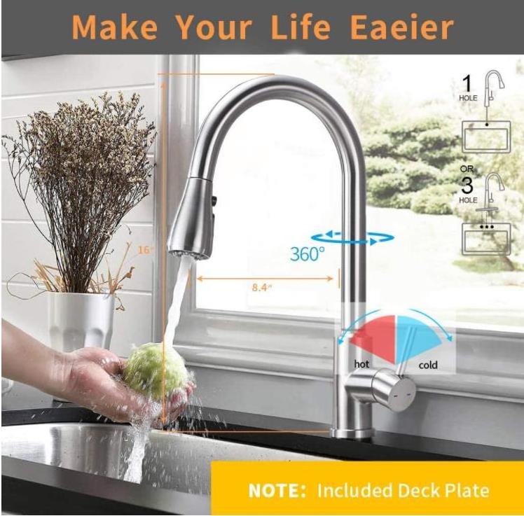 Touchless Stainless Steel Brushed Three Functions Pull Down Sprayer ...