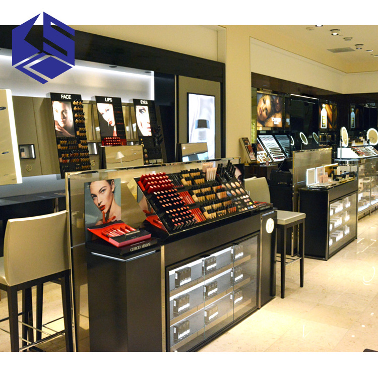 Newest popular cosmetic shop counter design makeup display cabinet ...