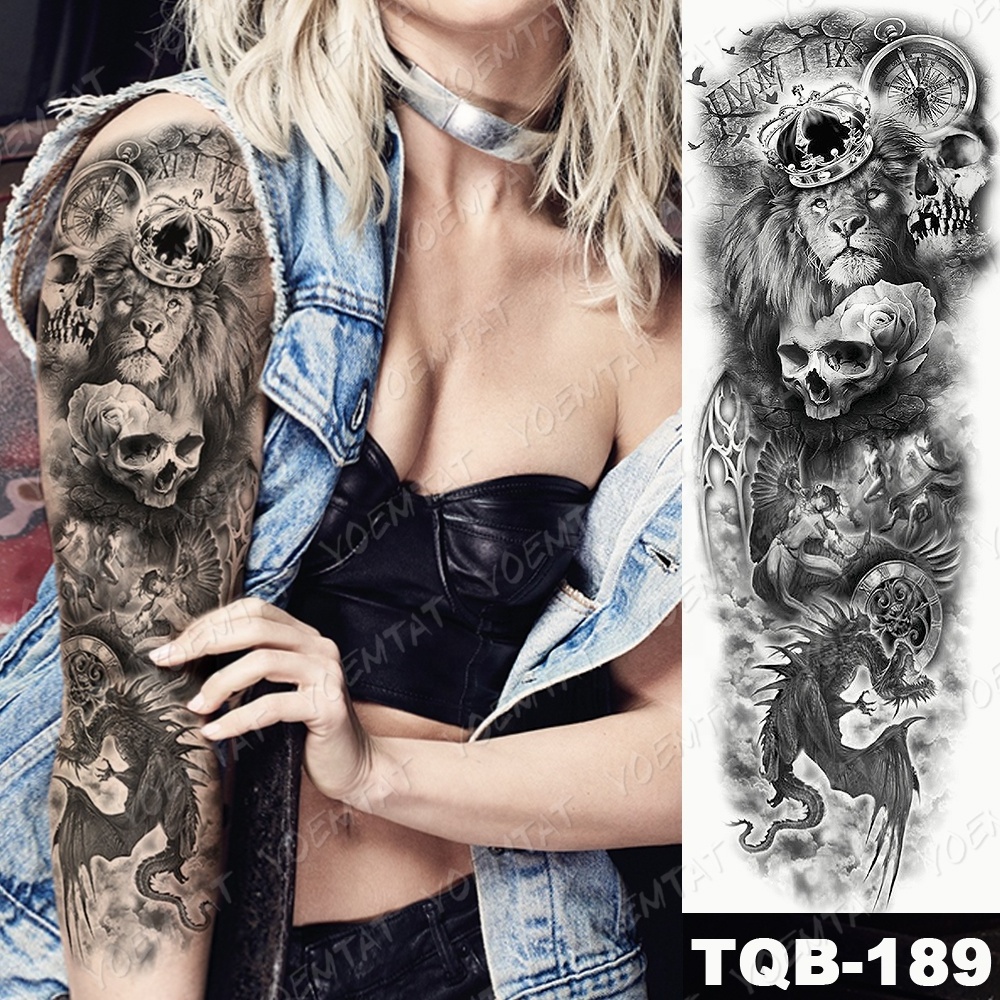 Lightning Crown Skull Full Arm Body Art Full Sleeve arm tattoos for men ...