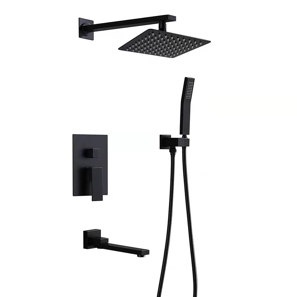 Simply Black Bathroom Shower Faucet Sets Copper Rainfall Mixer ...