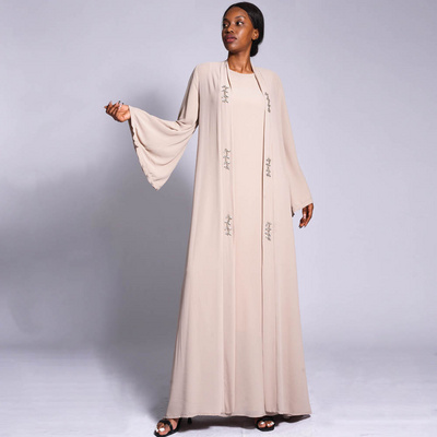 5108 Kuwii Women Abaya Dubai 2023 Rhinestone Chiffon Outer Solid Color Ladies Saudi Arabia Abaya Designs Open Abaya BestSuppliers