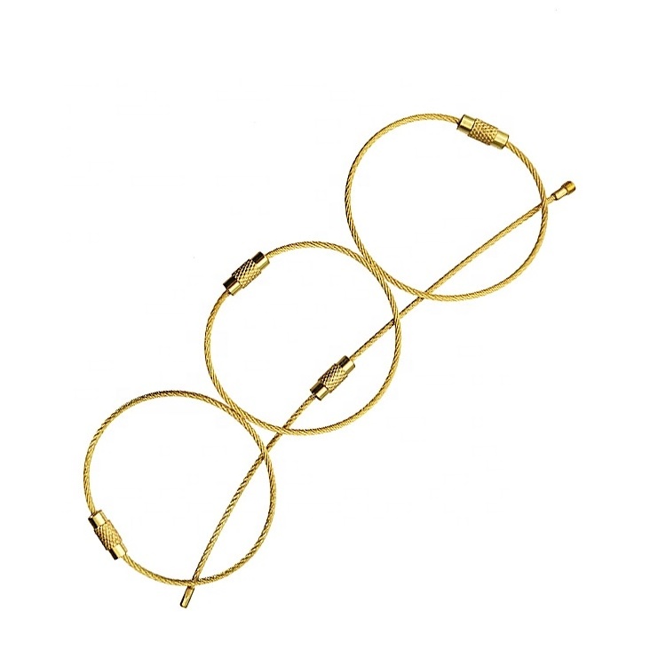 Custom Gold Color Stainless Steel Keying Loops Wire Keychain Cable with ...