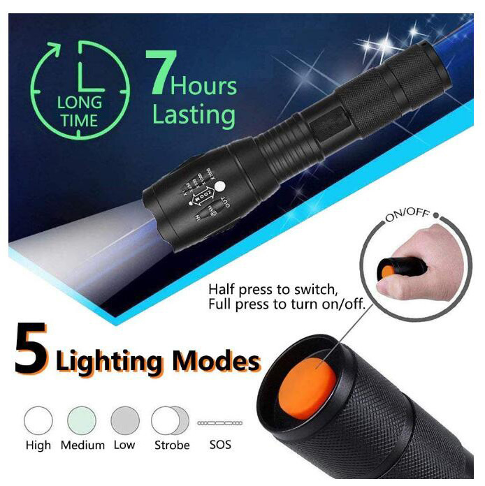 1000 Lumens 5Modes 18650 Battery Hunting Self Defense Tactical Led ...