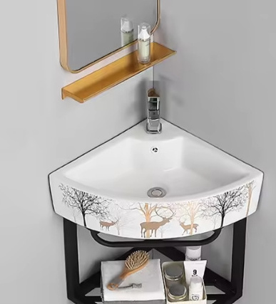 Black Stainless Steel Console Ceramic Triangular Small Corner Wash ...