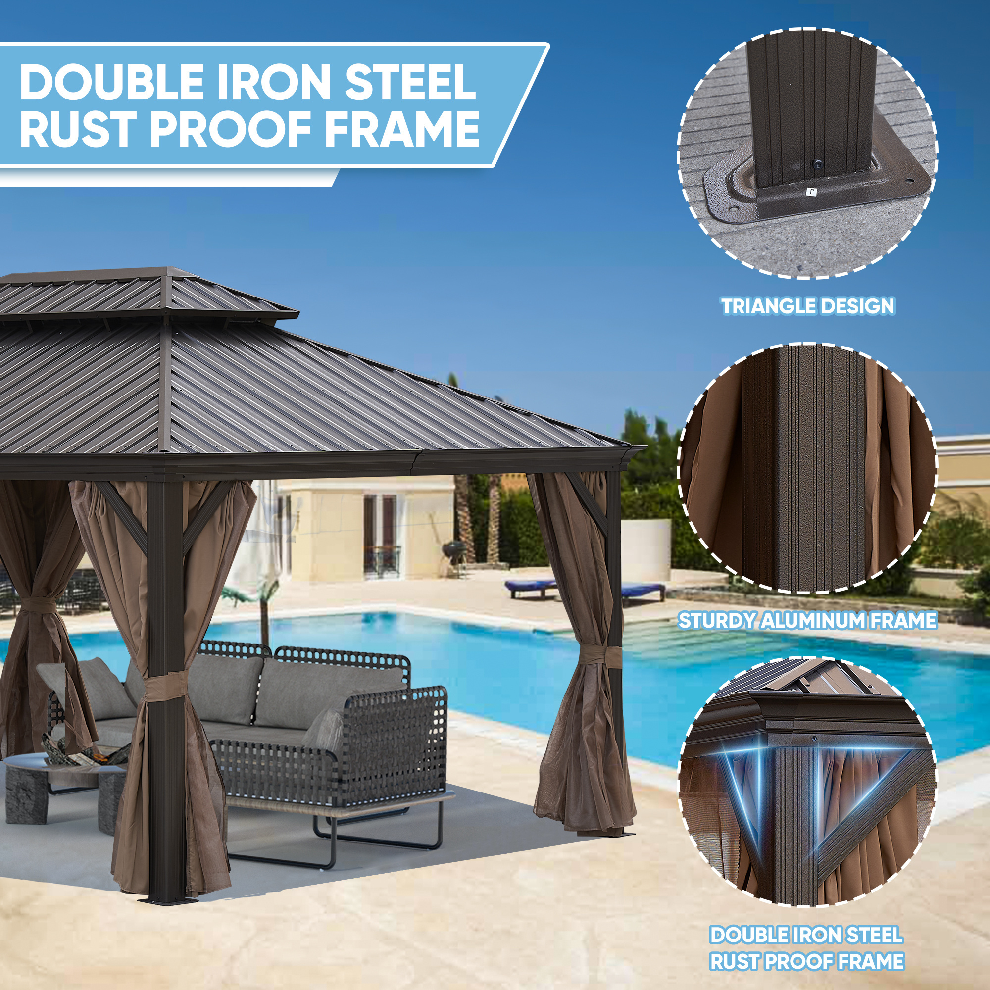 12x16 hardtop gazebo Well Design Aluminum Luxury Pavilion Outdoor ...