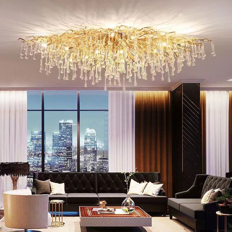 Modern aluminium tree branch chandeliers Golden Crystal ceiling light ...