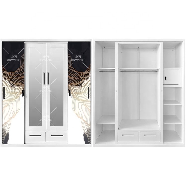 Wholesale home bedroom iron 4 sliding door with mirror almirah wardrobe ...