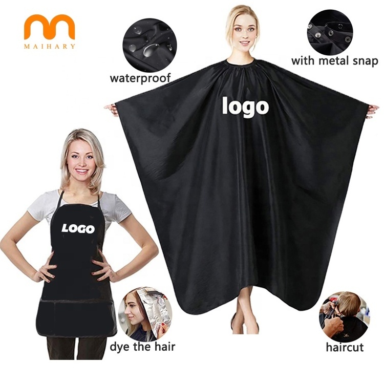 polyester custom logo hair salon makeup haircut gown with snap black ...