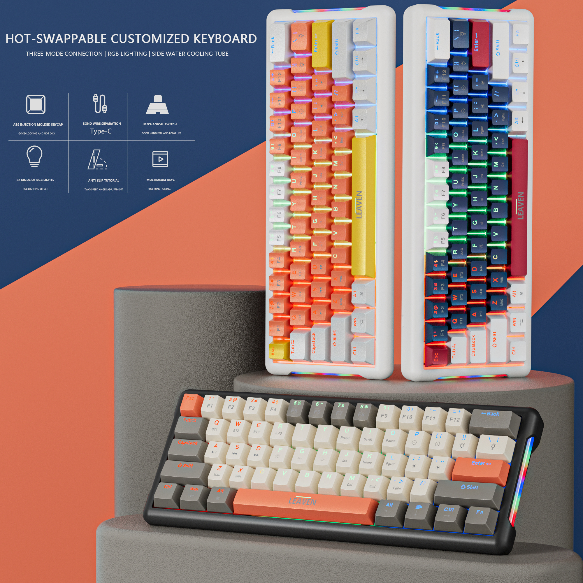 Fashion 61 Keys Keyboard 60% RGB LED Backlit Mechanical Keyboard ...