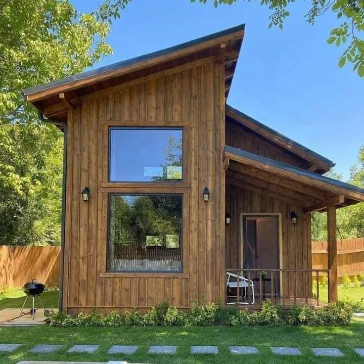 Steel frame prefab house resort cottage home garden chalet wood log ...