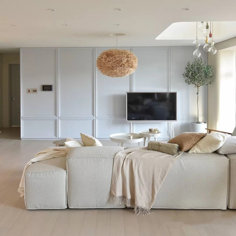 Korean style cotton and linen fabric corner sofa widened module floor ...